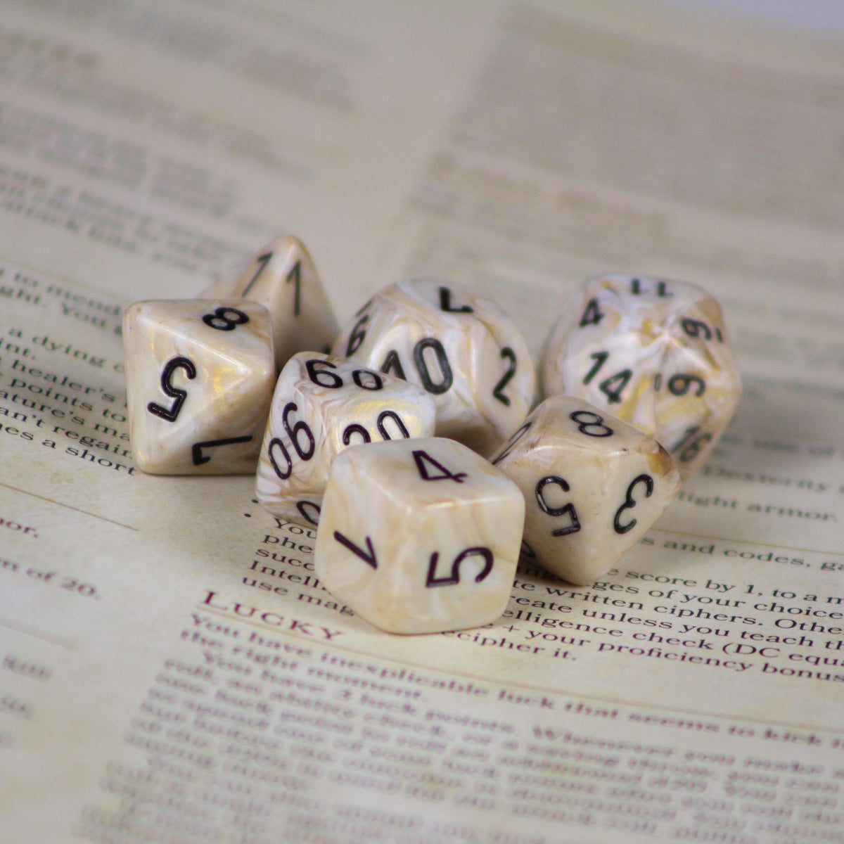 Marble Ivory 7-Dice Set – Awesome Dice